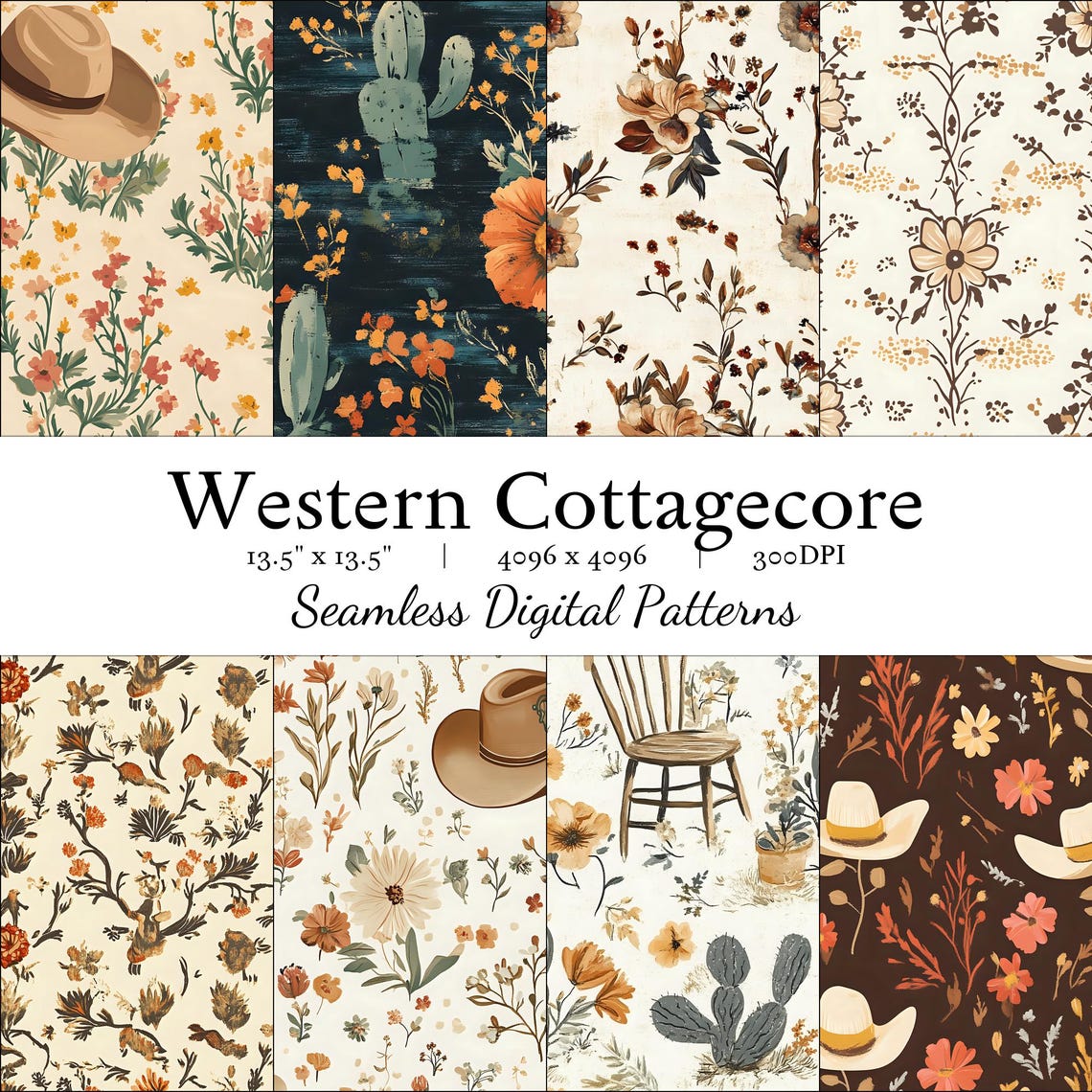 Western Cottagecore | 8 High Quality Seamless Prints | PNG Digital ...