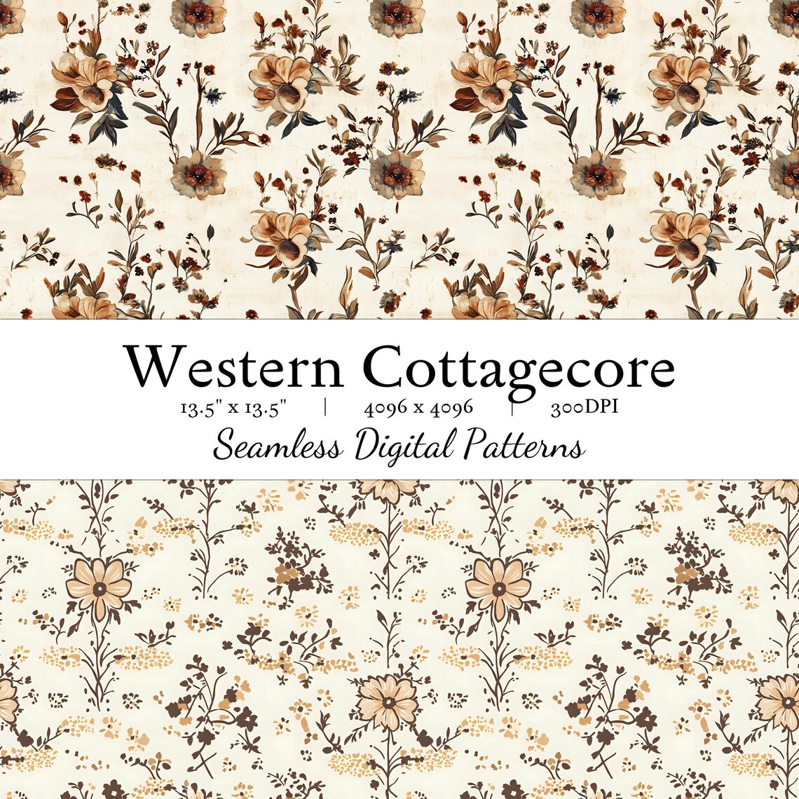 Western Cottagecore | 8 High Quality Seamless Prints | PNG Digital ...