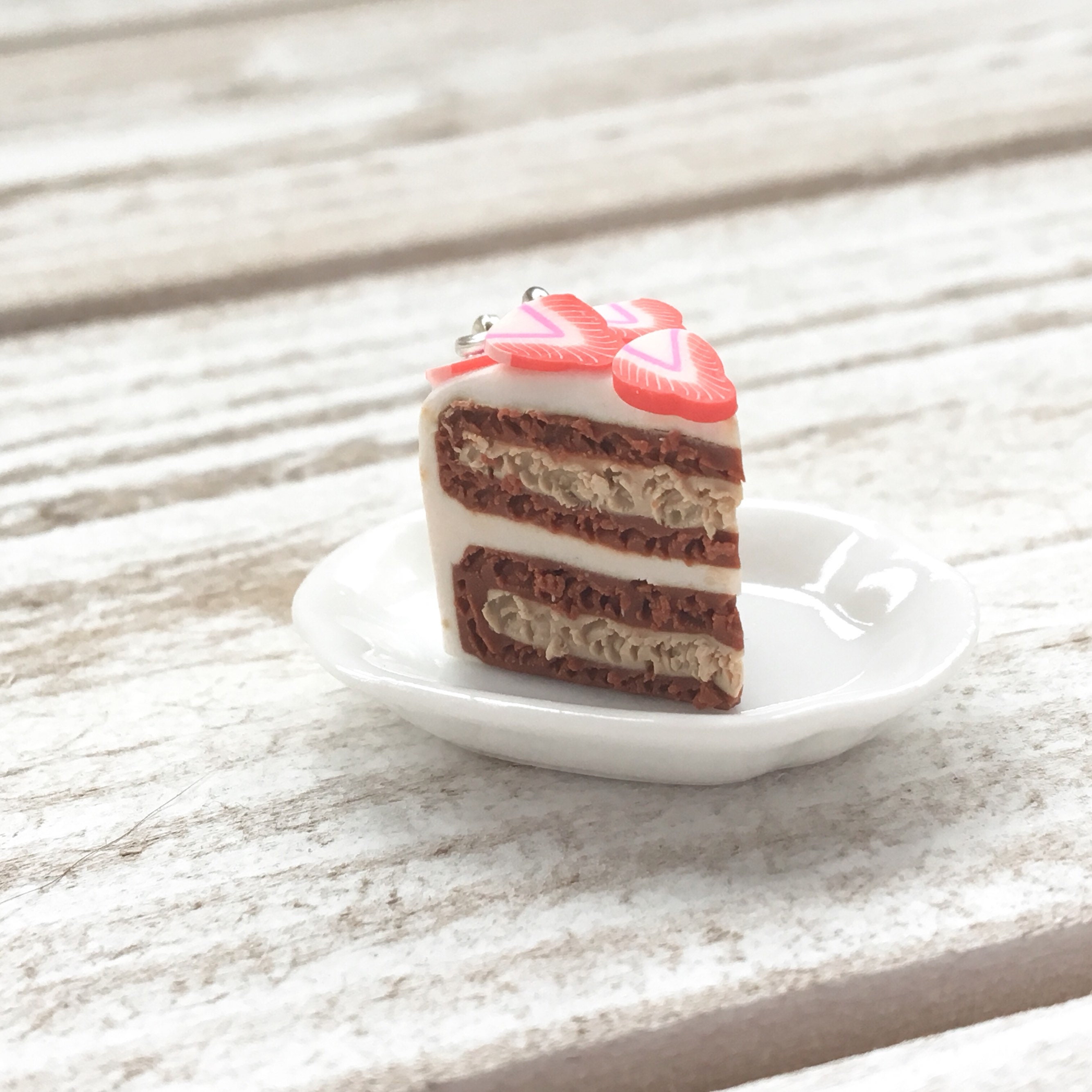 Strawberry cake slice charm polymer clay cake charm cake | Etsy