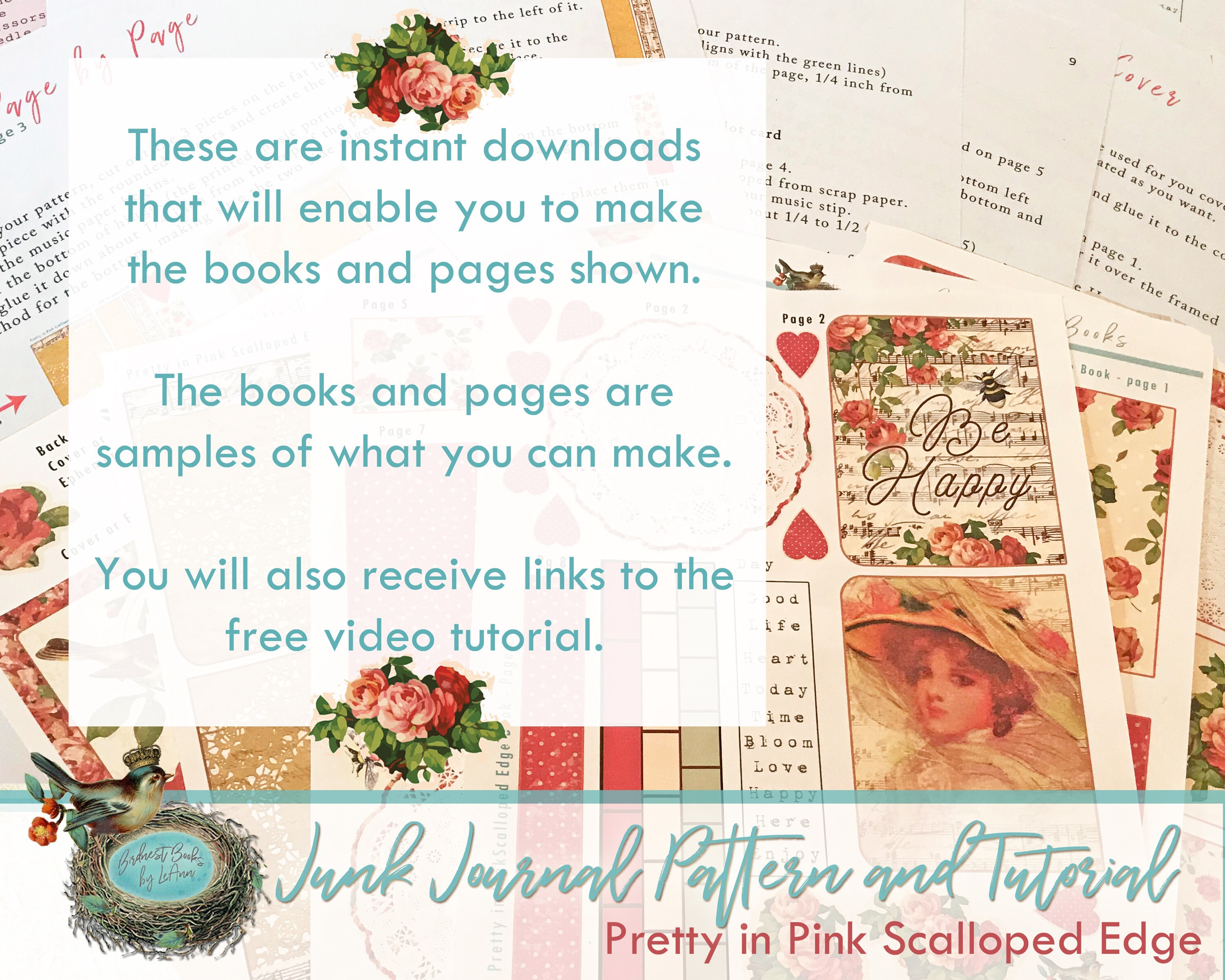 Junk Journal Pattern & Tutorial Printable Digital Kit Pretty in Pink ...