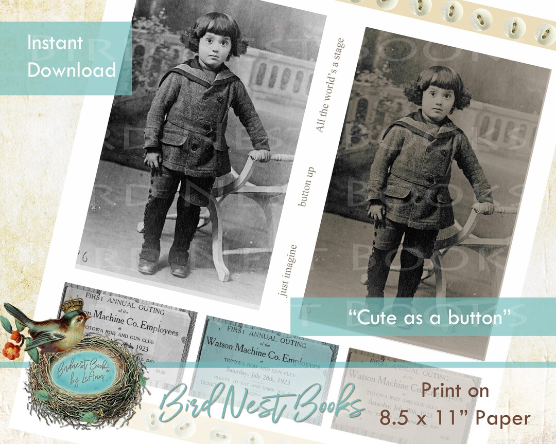Cute as a Button Ephemera Digital Image Page - Etsy