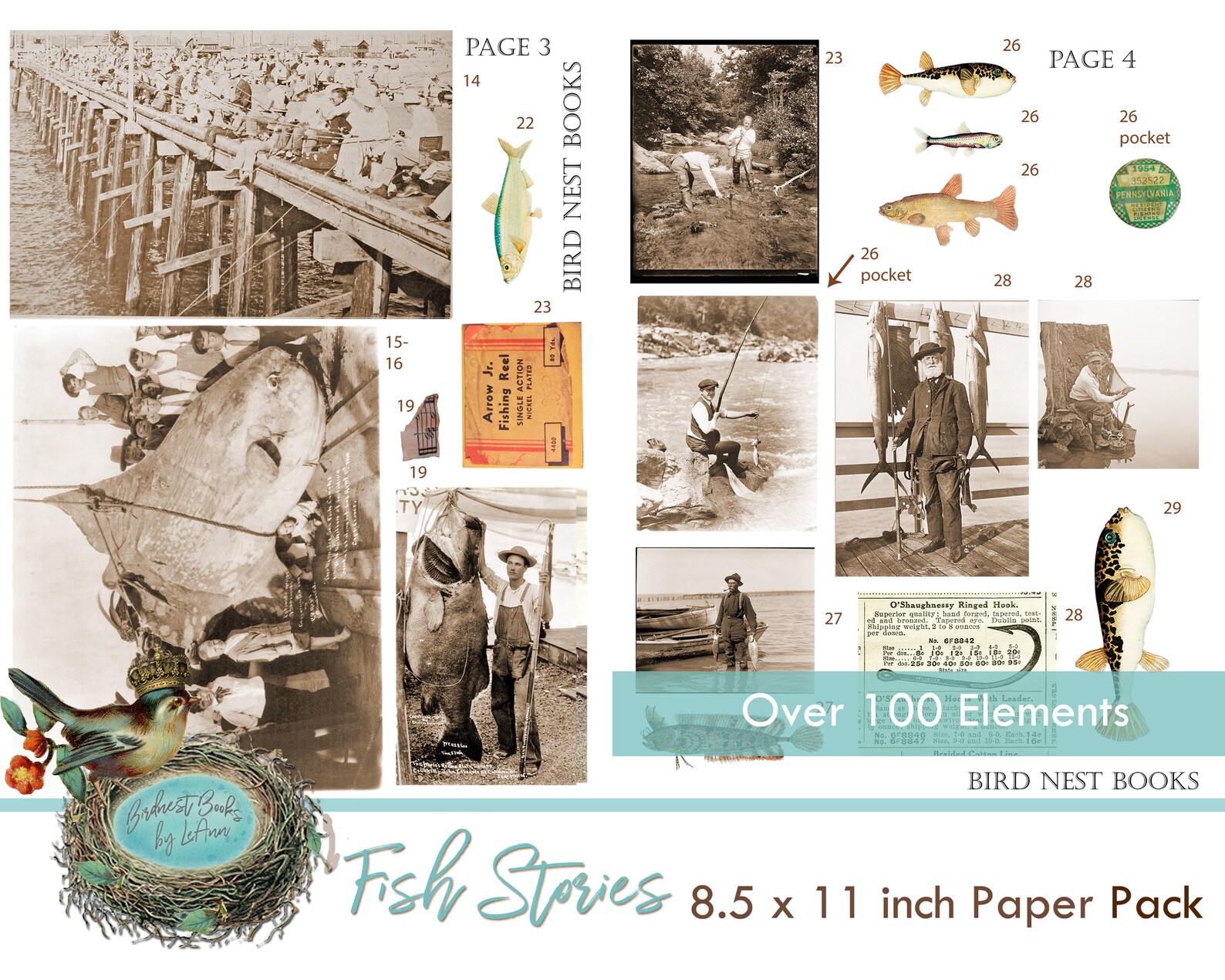 Fish Stories Fishing Themed Paper Pack Printable Junk Journal Kit Paper ...