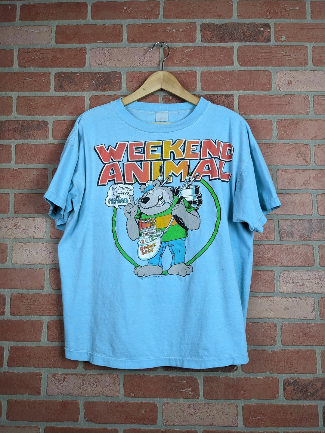Vintage 80s Weekend Animal Cartoon ORIGINAL Drinking Illustration Tee ...