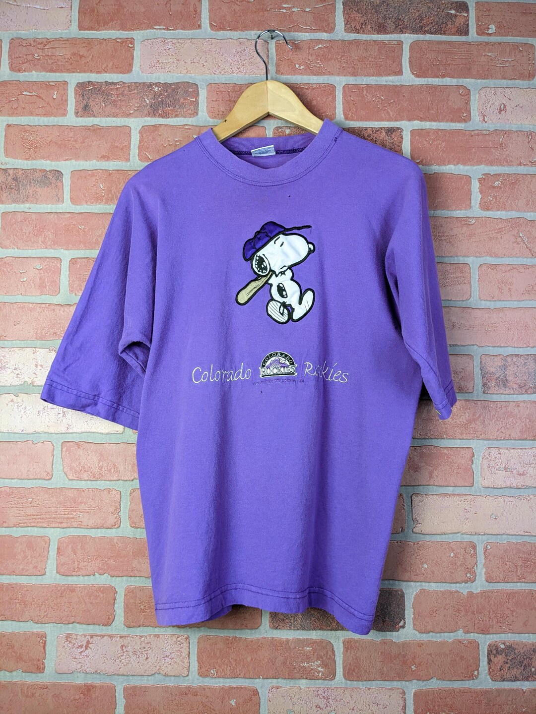 Vintage 90s Embroidered MLB Colorado Rockies Snoopy ORIGINAL Sports Tee ...