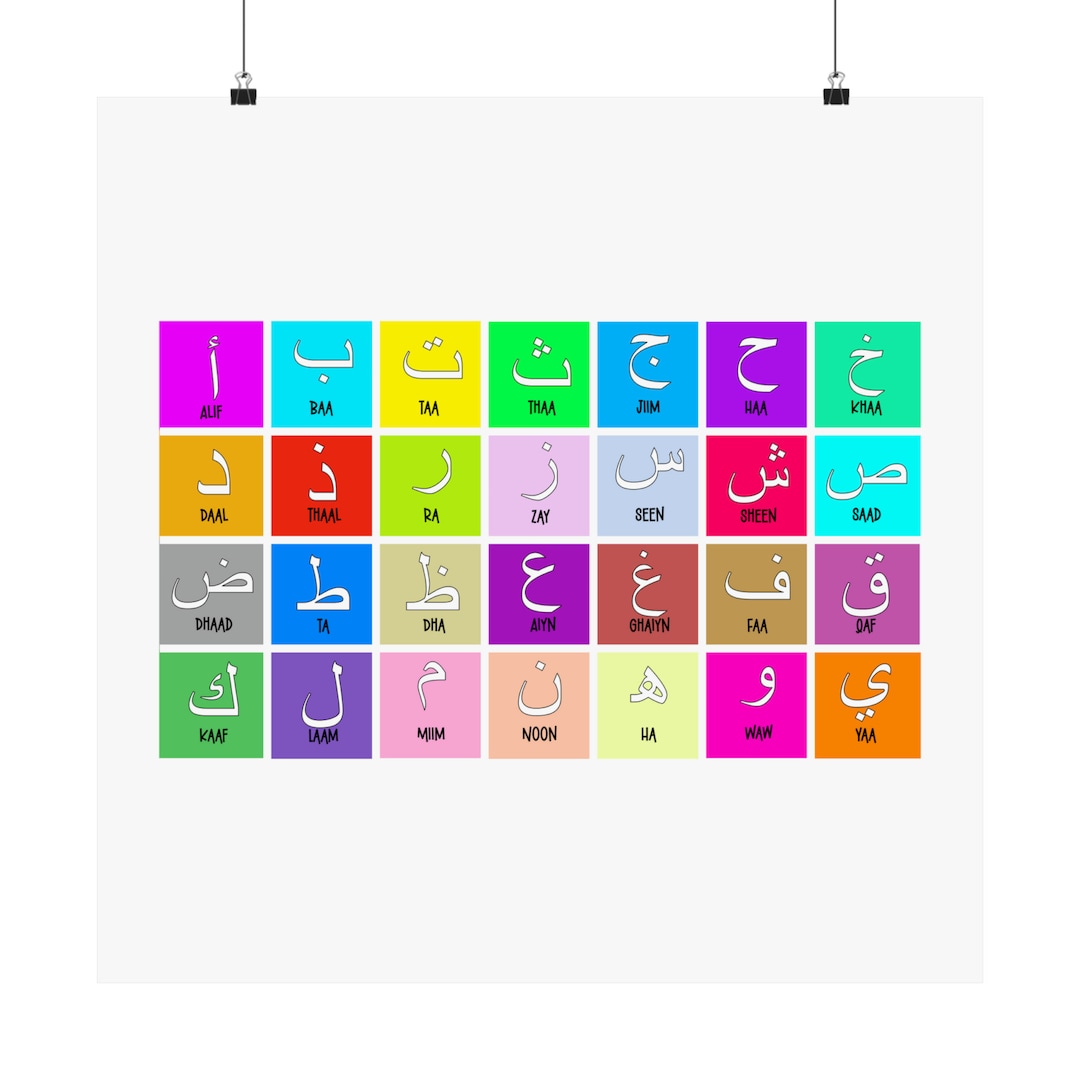 Colourful Rainbow Arabic Alphabet Tile Matte Posters for Kids Playroom ...