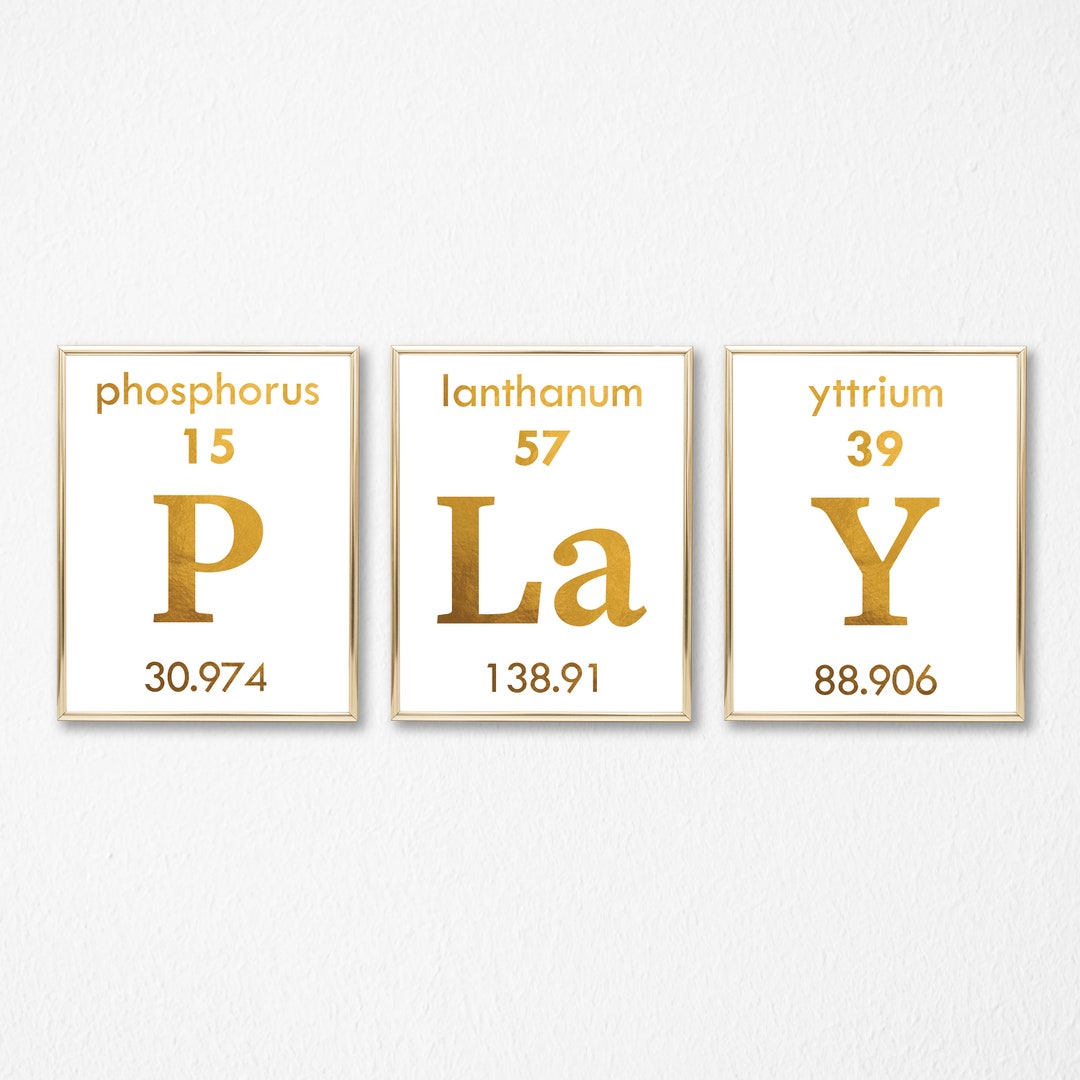 Periodic Table Play Sign Foil Print Set of 3 Periodic Table of Elements ...