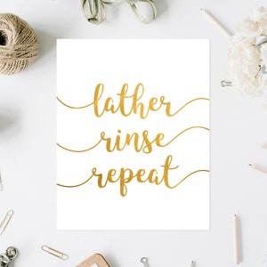 Beauty Salon Decor Lather Rinse Repeat Sign Foil Print Hair Salon Decor ...