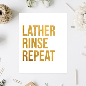 Hair Salon Decor Lather Rinse Repeat Sign Foil Print Glam Wall Art ...