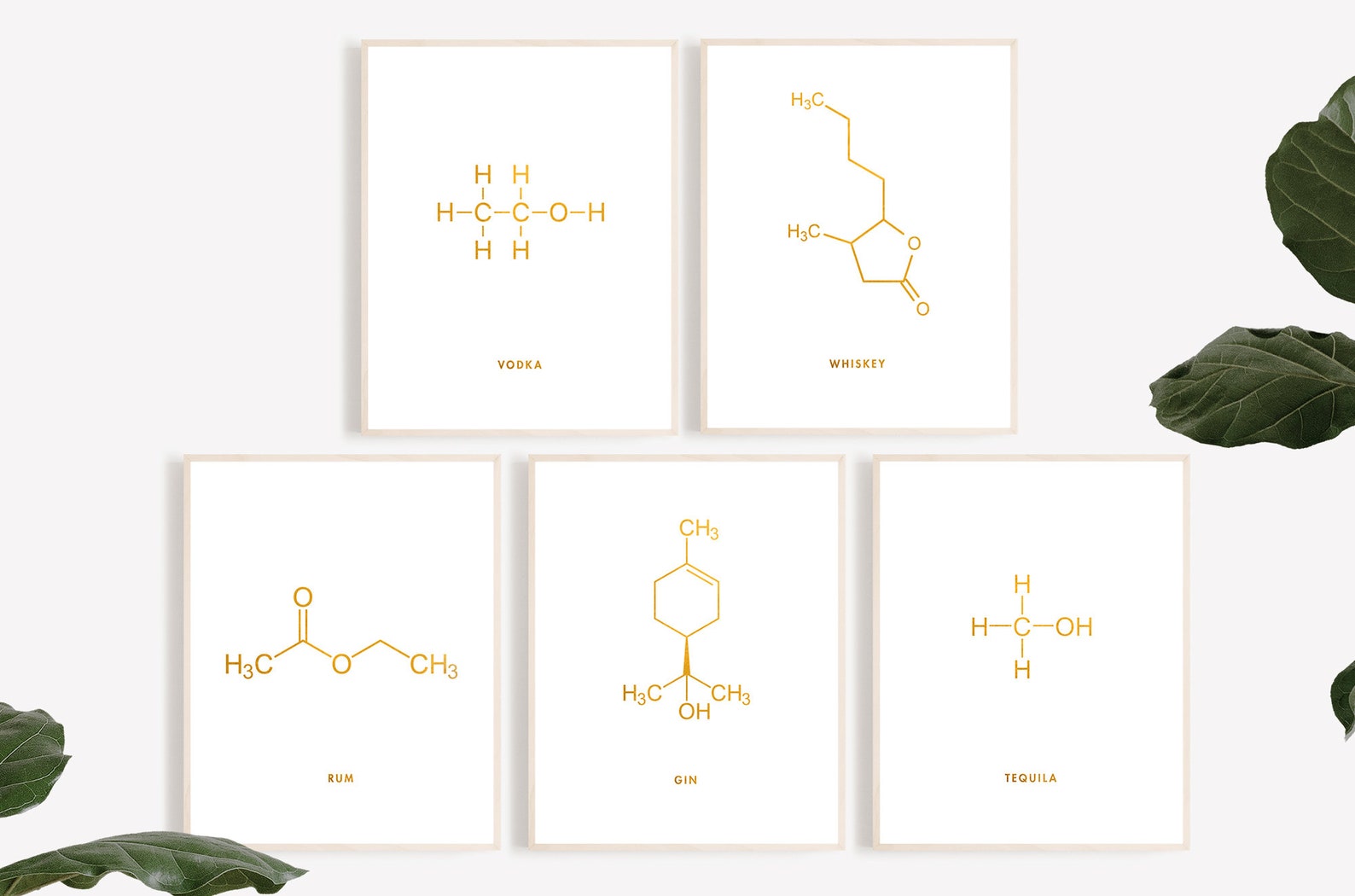 Bar Decor Molecule Art Foil Print Set of 5 Bar Decorations - Etsy