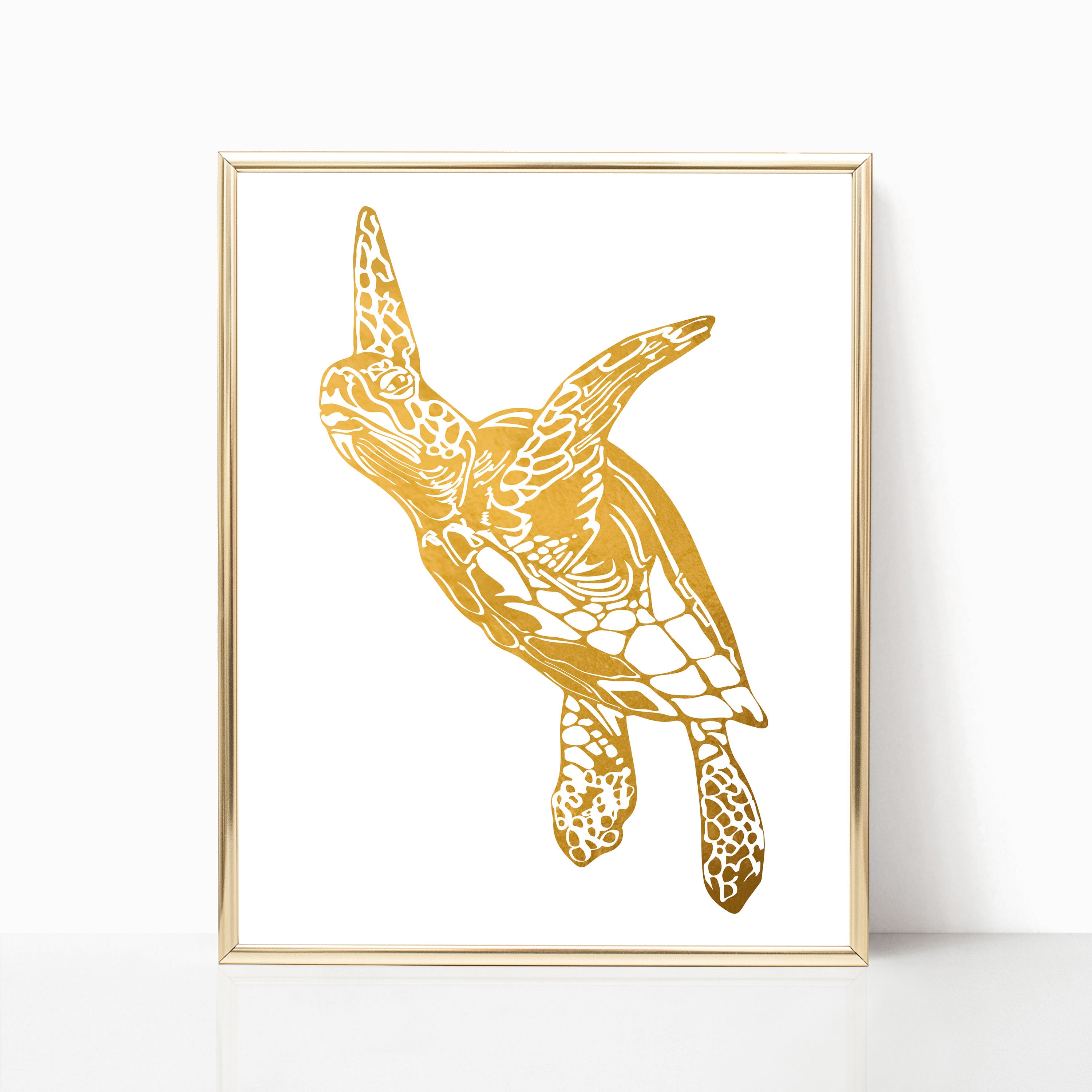 Nautical Sea Turtle Decor Gold Foil Print Sea Turtle Art | Etsy