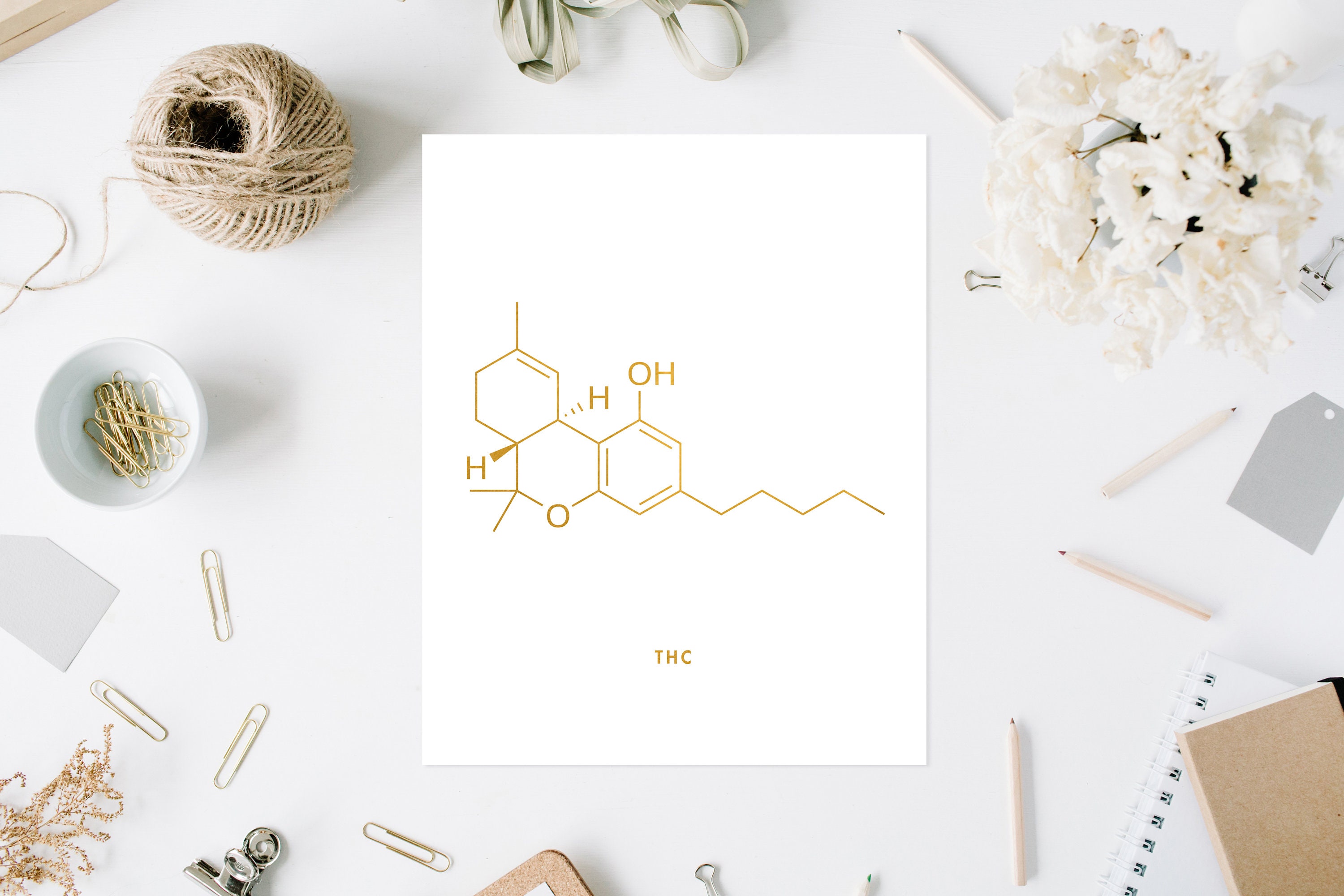 THC Cannabis Molecule Art Foil Print Tetrahydrocannabinol | Etsy
