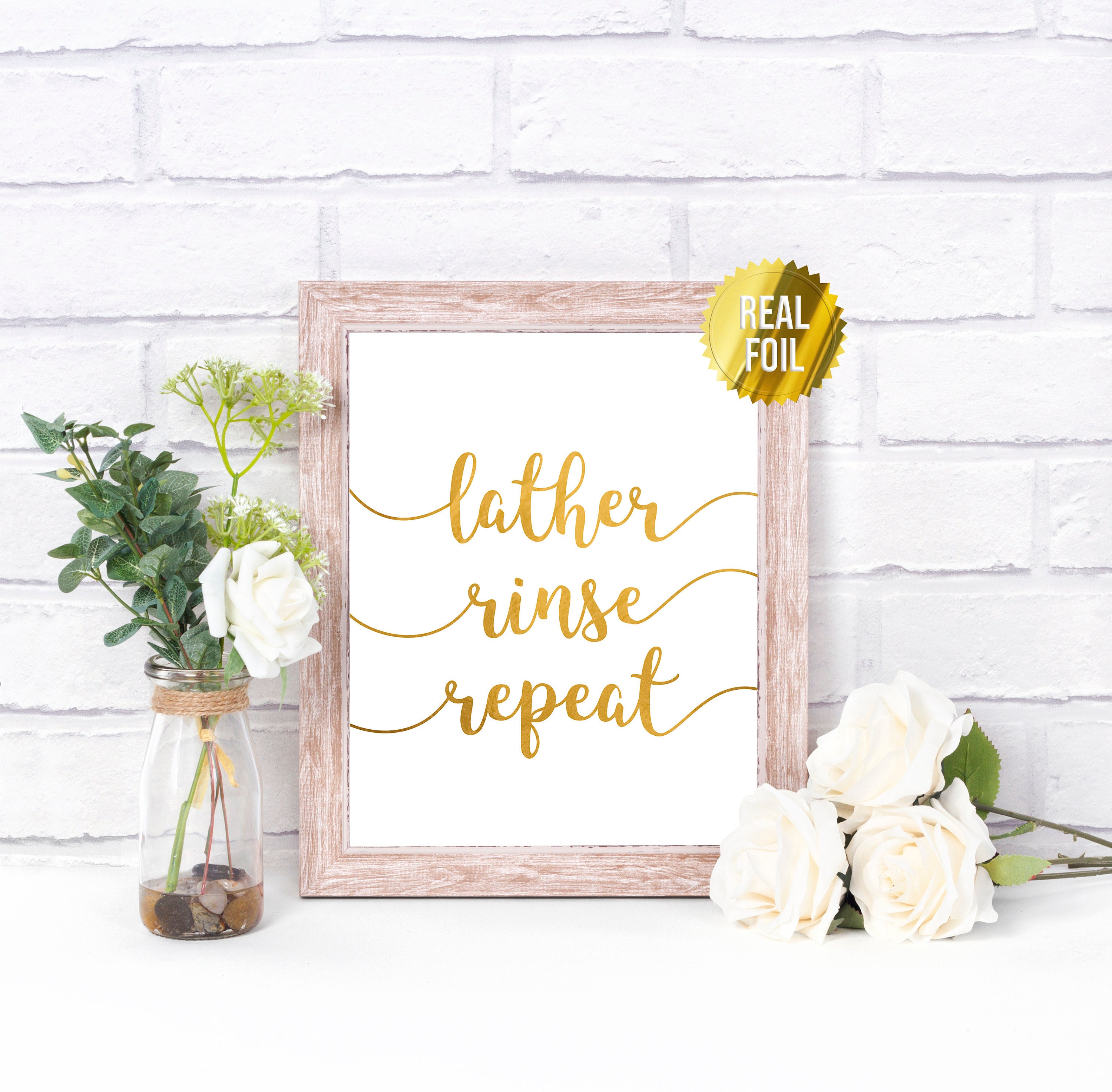 Beauty Salon Decor Lather Rinse Repeat Sign Foil Print Hair | Etsy