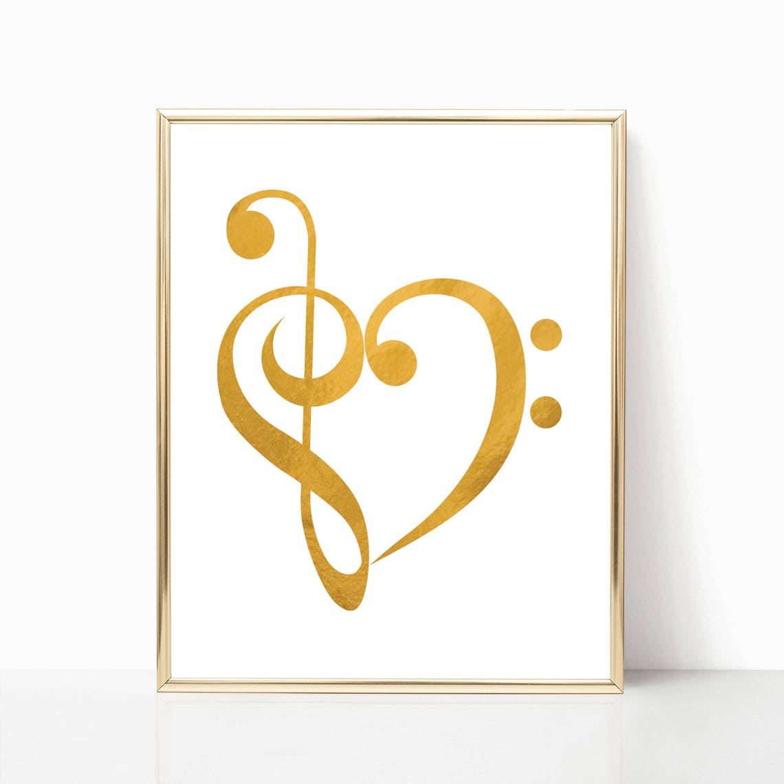 Music Note Heart Gold Foil Print Bass Clef Music Art - Etsy