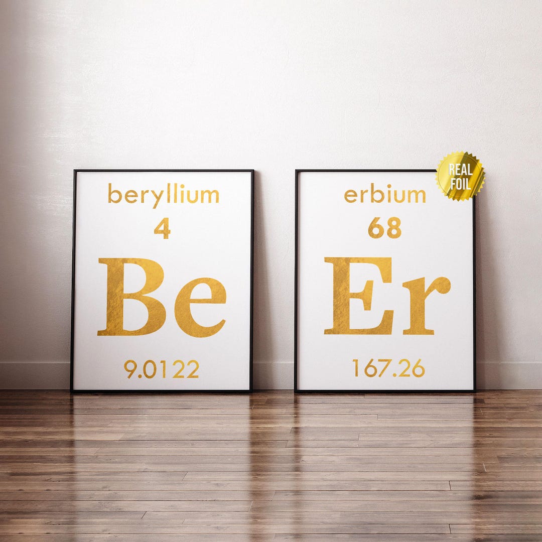 Beer Sign Periodic Table Foil Print Set of 2 - Man Cave Decor - Bar ...