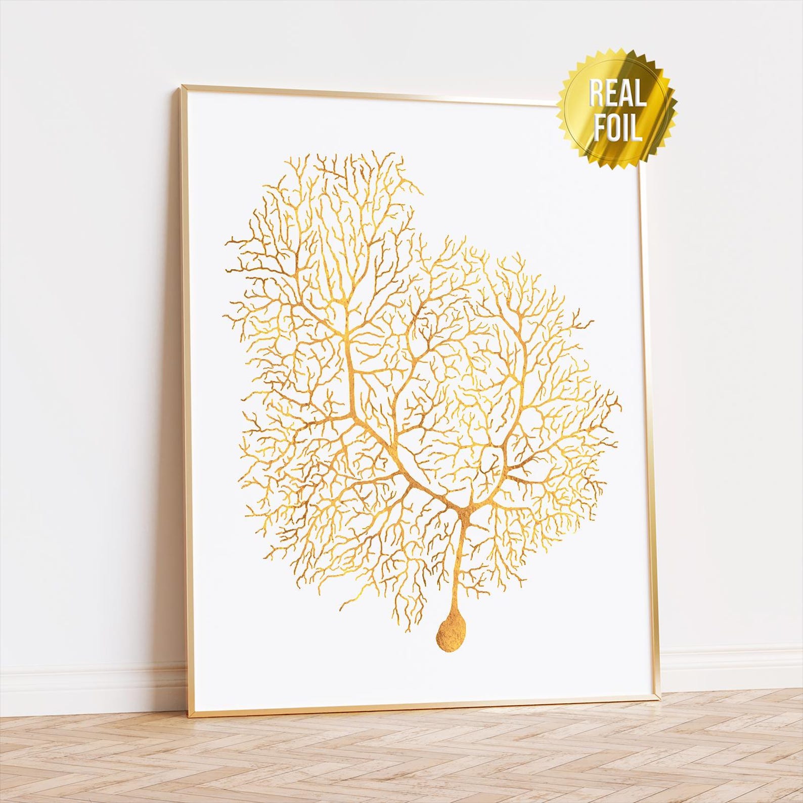 Neuron Brain Anatomy Foil Print Set of 4 - Purkinje Brain Cell Art ...