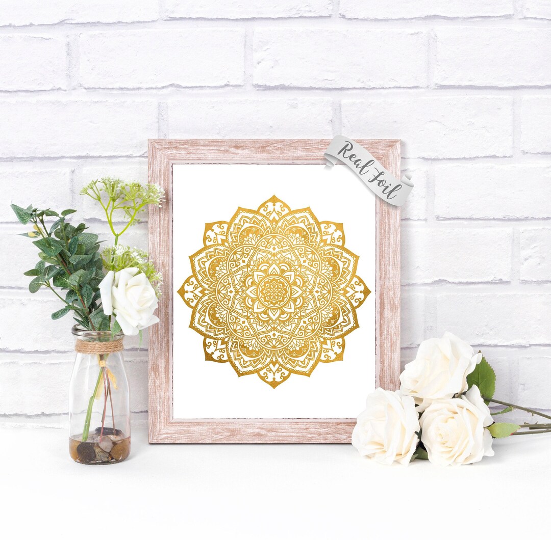 Mandala Poster Gold Foil Print - Mandala Art - Yoga Wall Art - Mandala ...