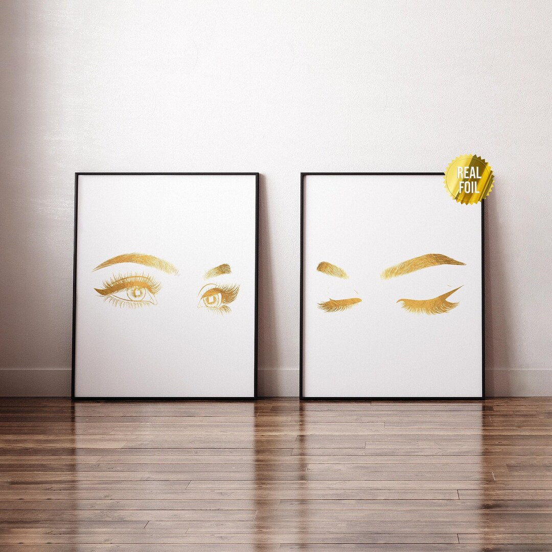 Makeup Room Eyelashes Print Foil Print Set of 2 - Beauty Salon Decor ...