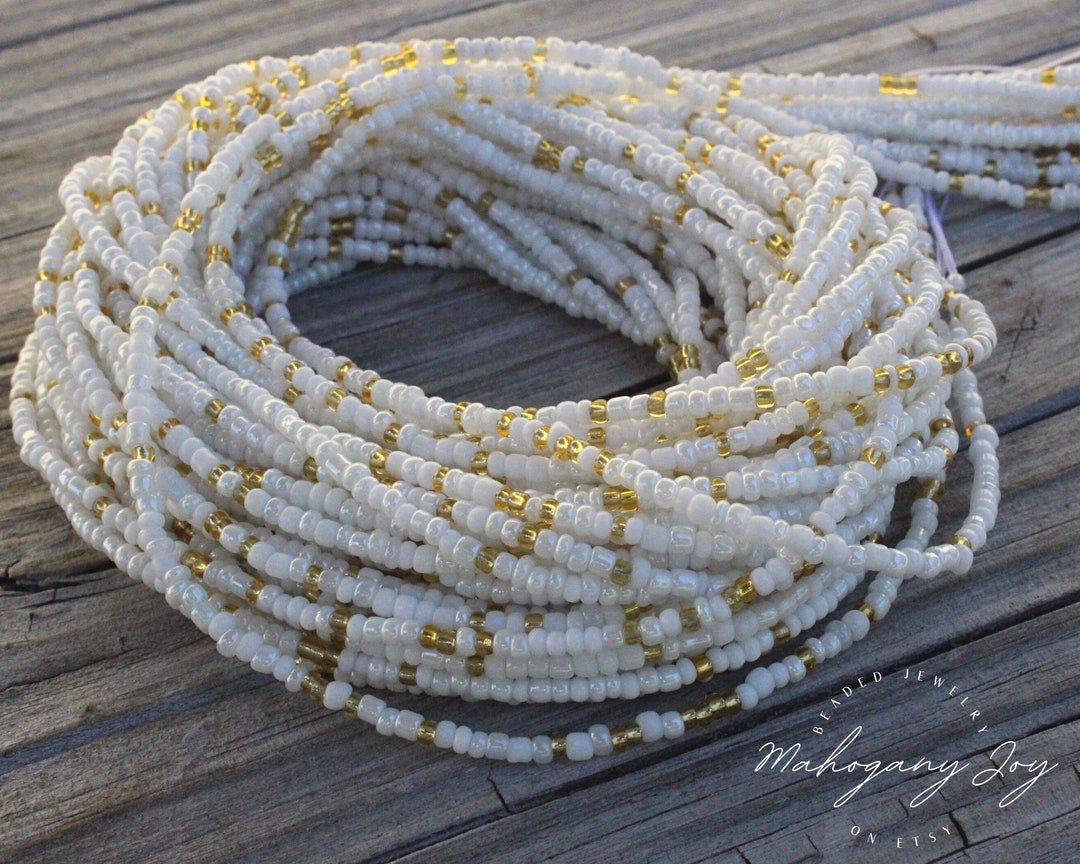 SALE White & Gold Mix Waist Beads With Clasp or Tie on Weight Tracker ...