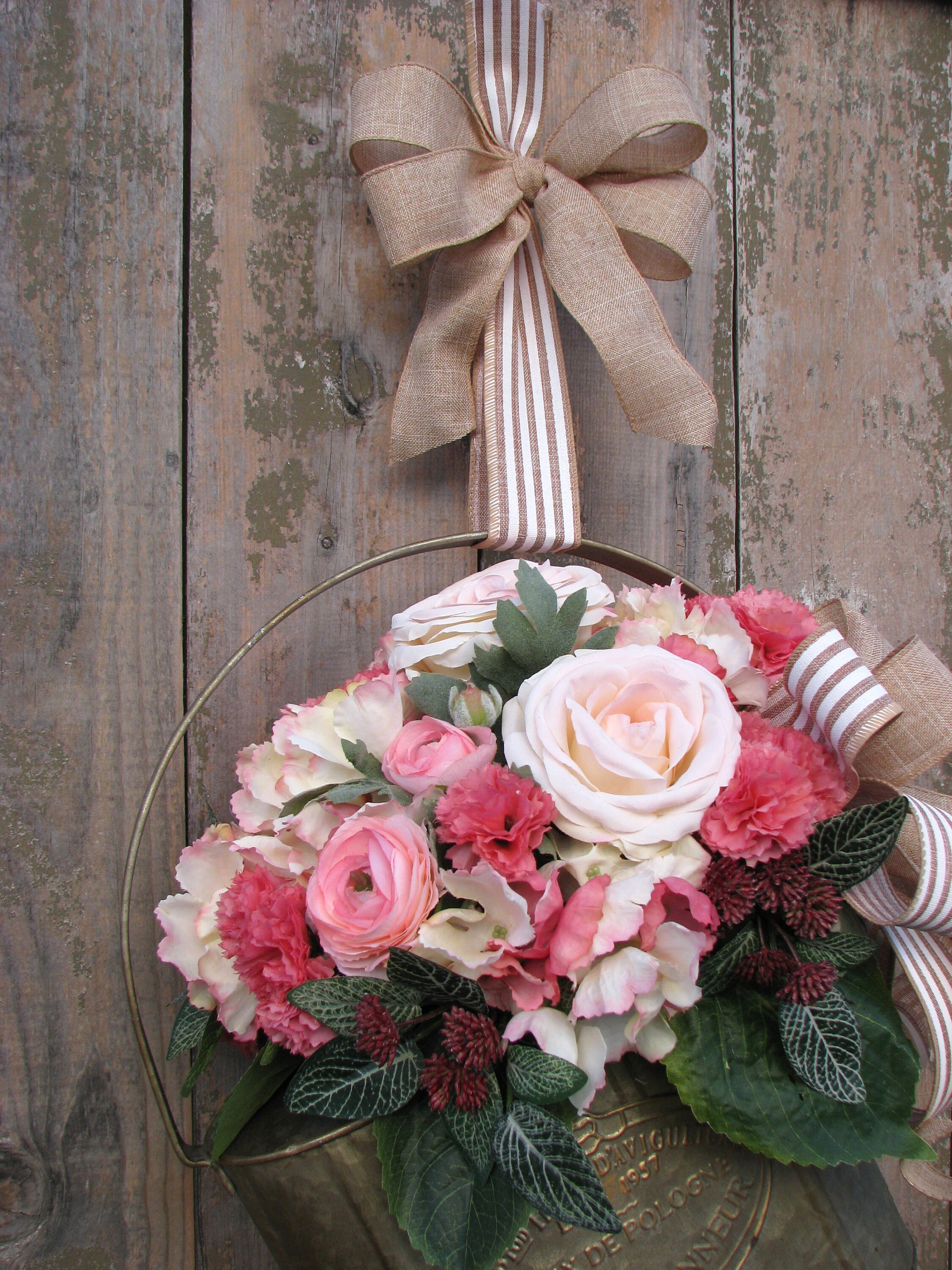 French Country Decor, Hanging Flowers, Silk Flower Arrangement, Spring ...