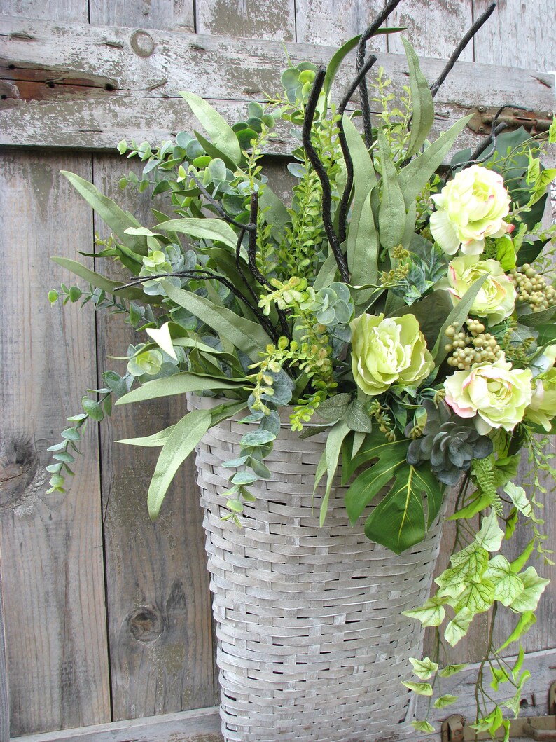 Hanging Basket With Greenery and Flowers Large Wall Pocket - Etsy