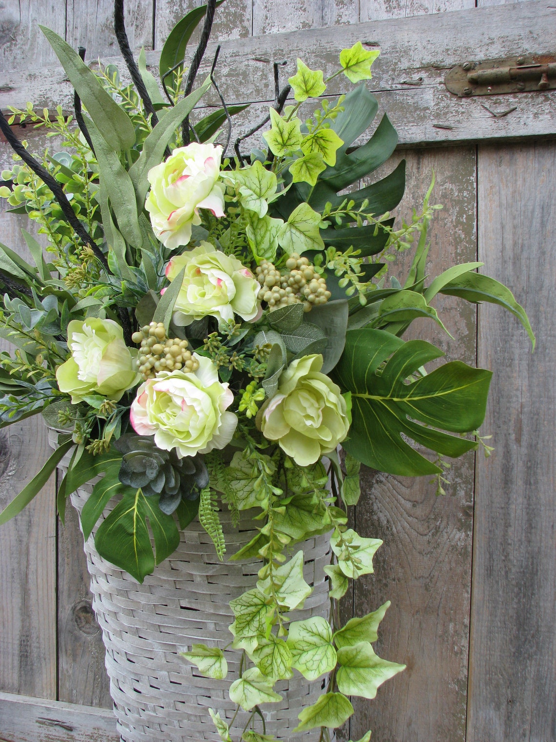 Hanging Basket With Greenery and Flowers Large Wall Pocket - Etsy