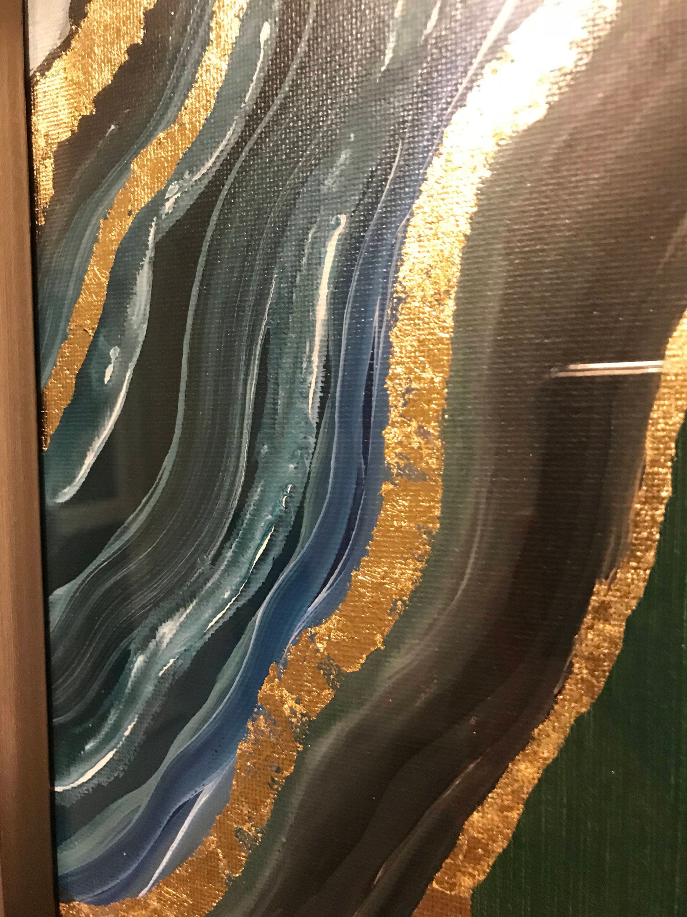 Emerald Green Geodes With Gold. Original Abstract Art. | Etsy