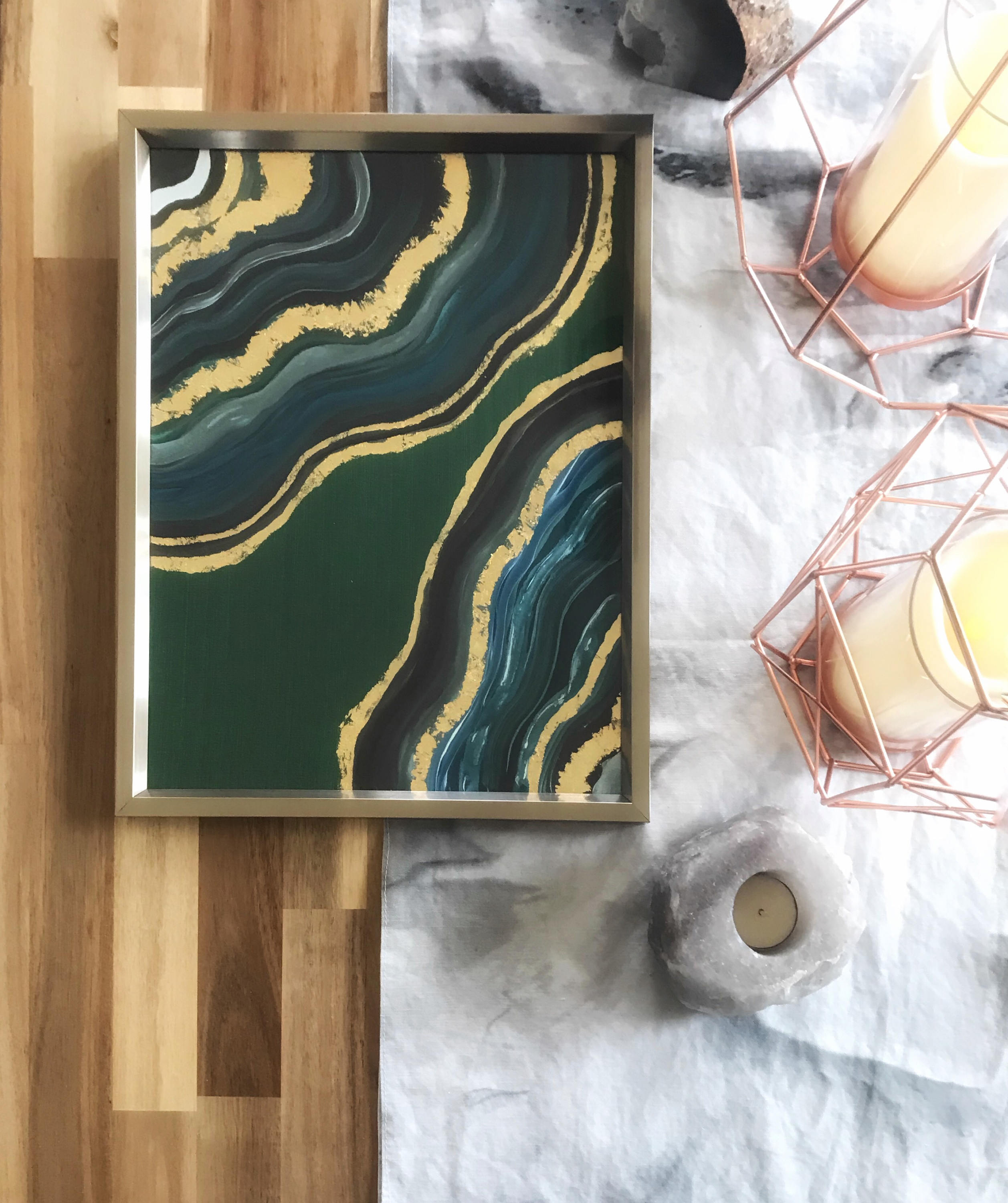 Emerald Green Geodes With Gold. Original Abstract Art. | Etsy