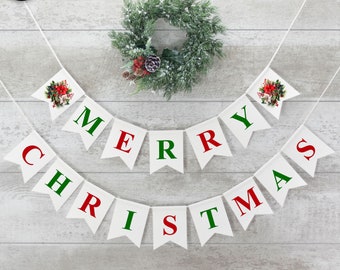 Merry Christmas Canvas Banner, Red and Green Merry Christmas Sign ...
