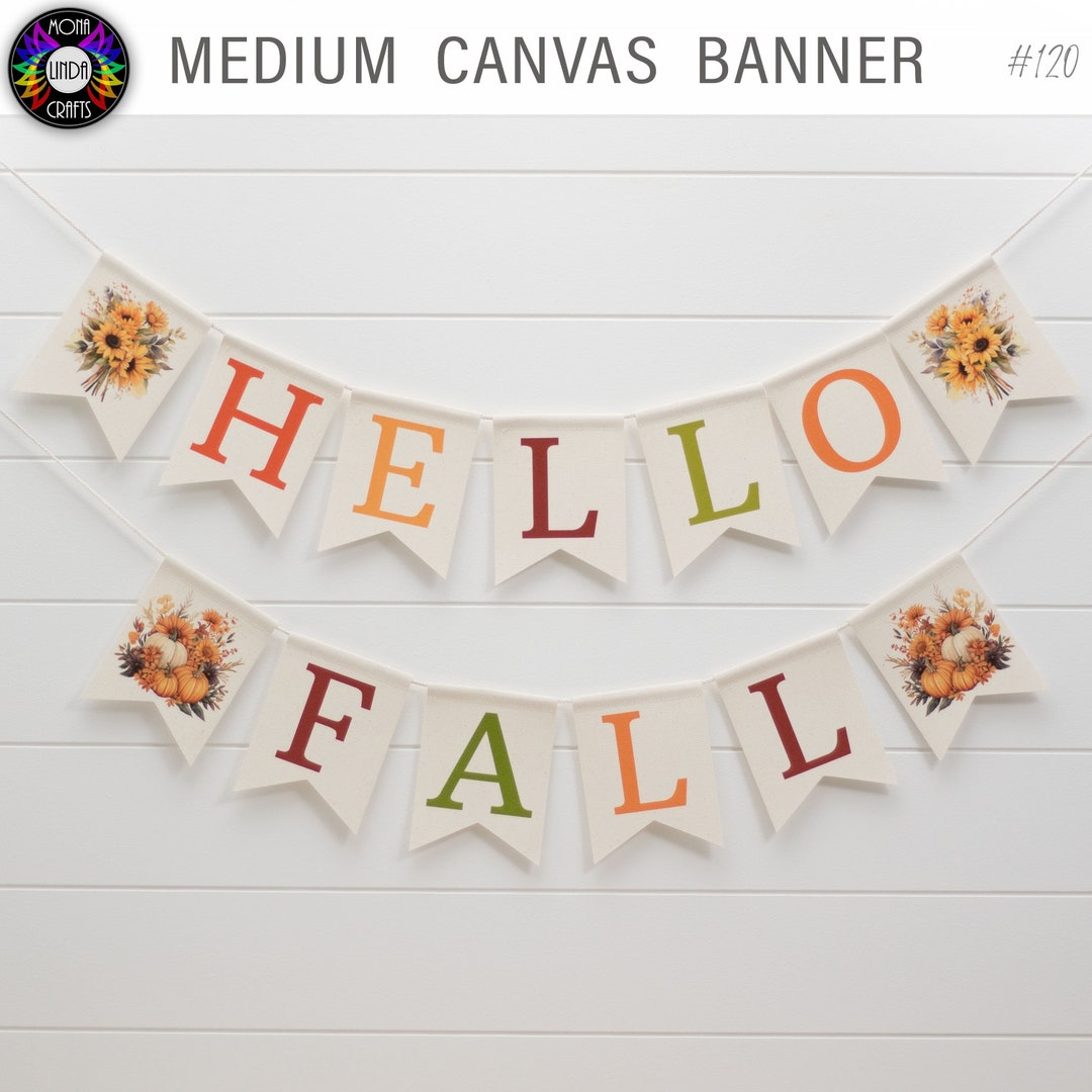 MEDIUM Hello Fall Banner Watercolor Sunflowers & Pumpkins - Etsy
