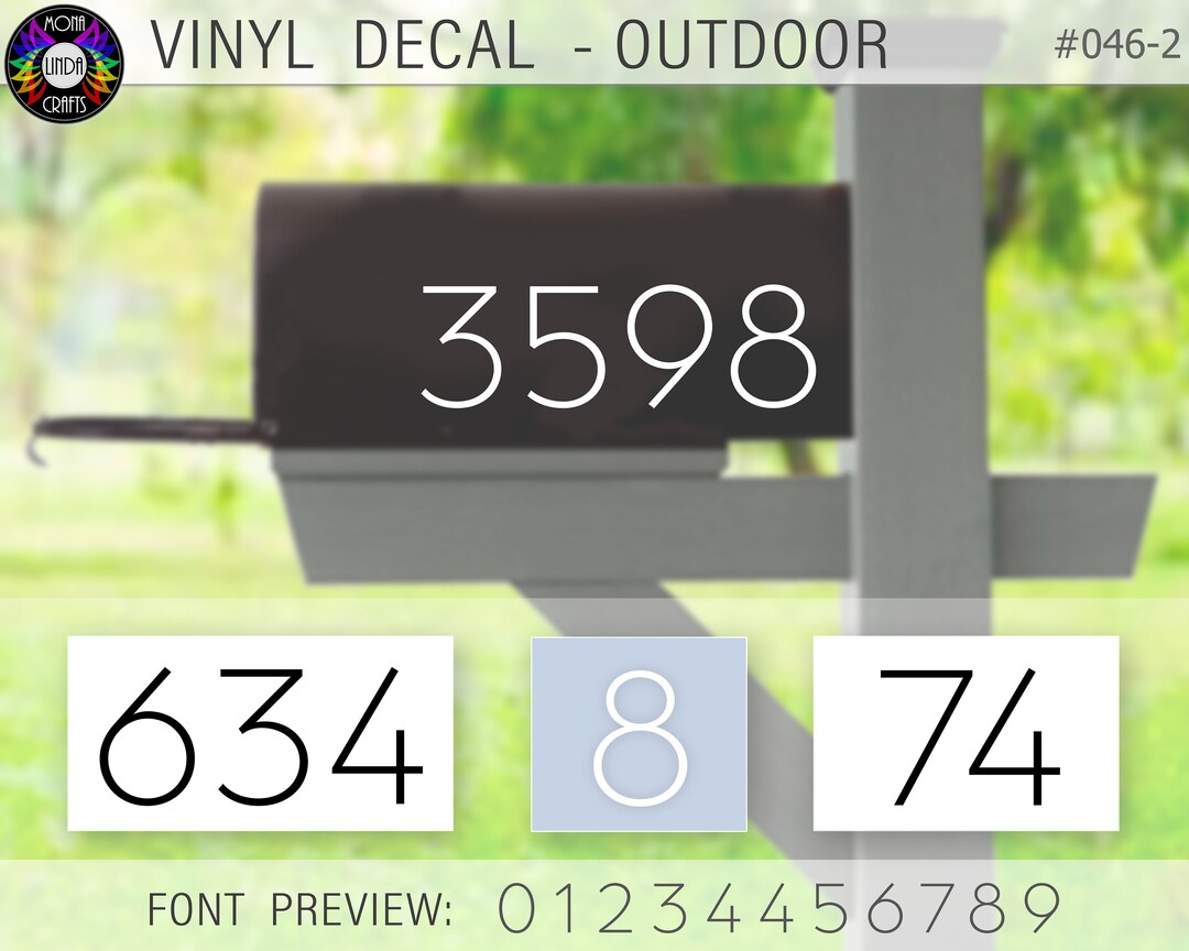 Mailbox Number Decal, Modern Address Decal, Mailbox Sticker, Vinyl ...