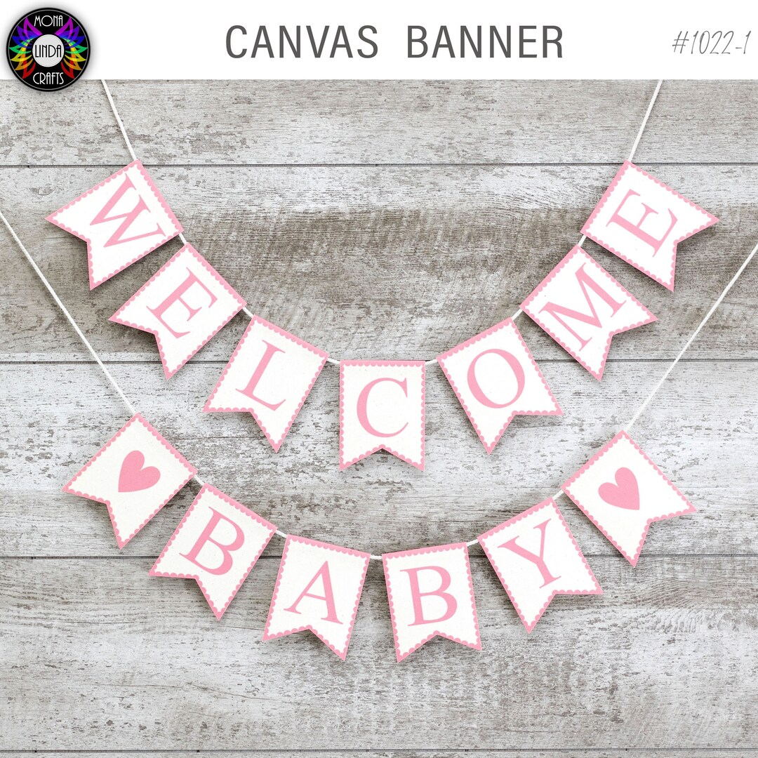 Welcome Baby Banner Baby Shower Welcome Baby Girl Sign Pink Baby Banner ...