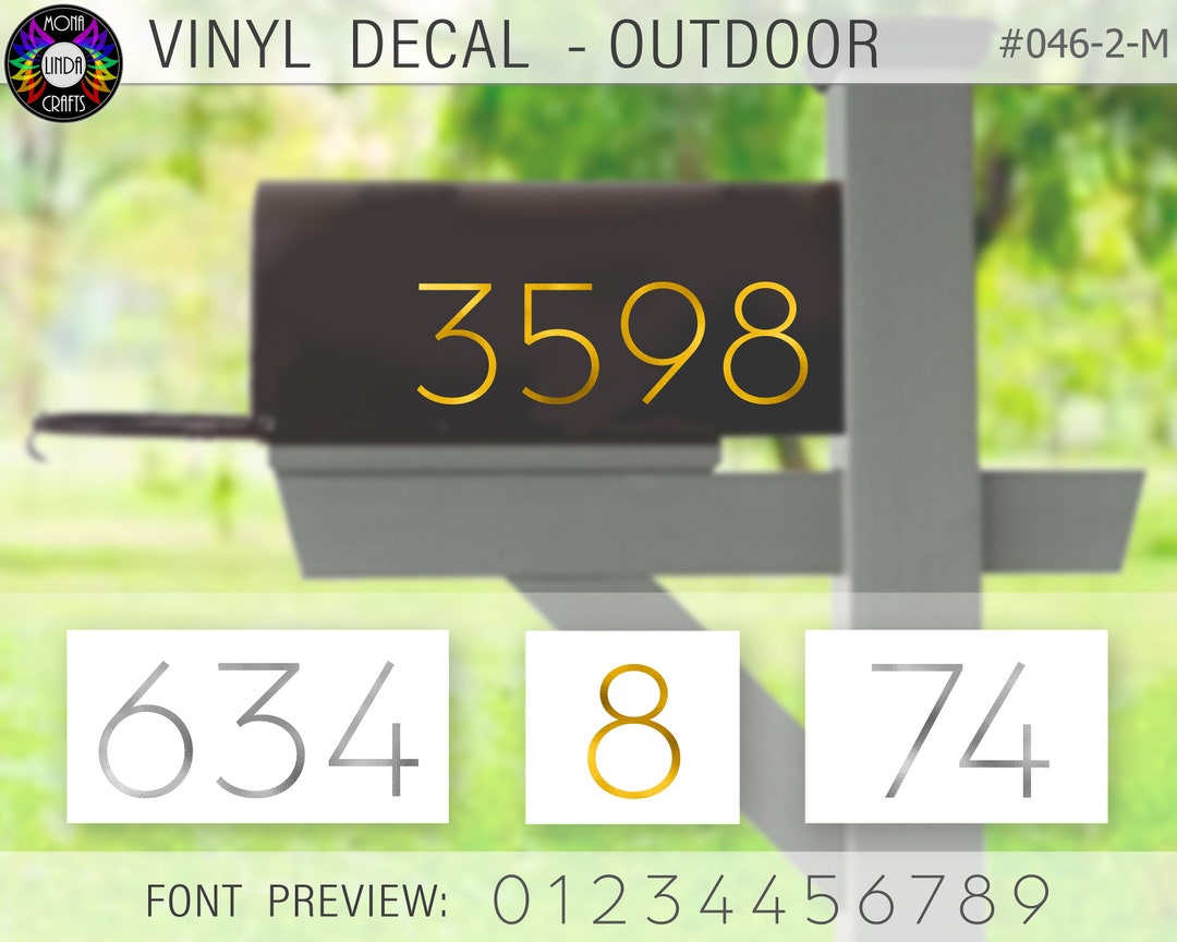 Mailbox Number Decal Metallic Silver & Gold, Modern Address Decal ...