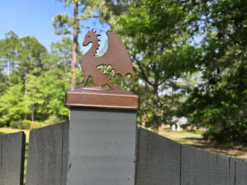 Metal Dragon Fence Post Topper - Etsy