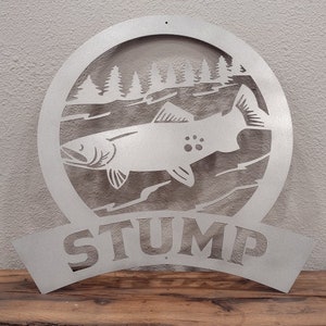 Metal Salmon Last Name Sign Custom Plasma Cut Sign Art Fishing Family ...