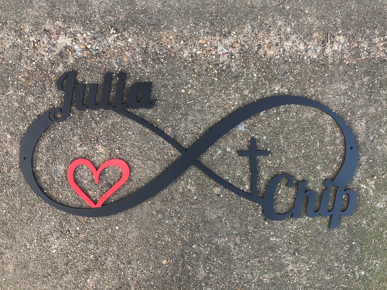 Metal Infinity Symbol Sign With Names Custom Heart Cross Plasma Cut ...