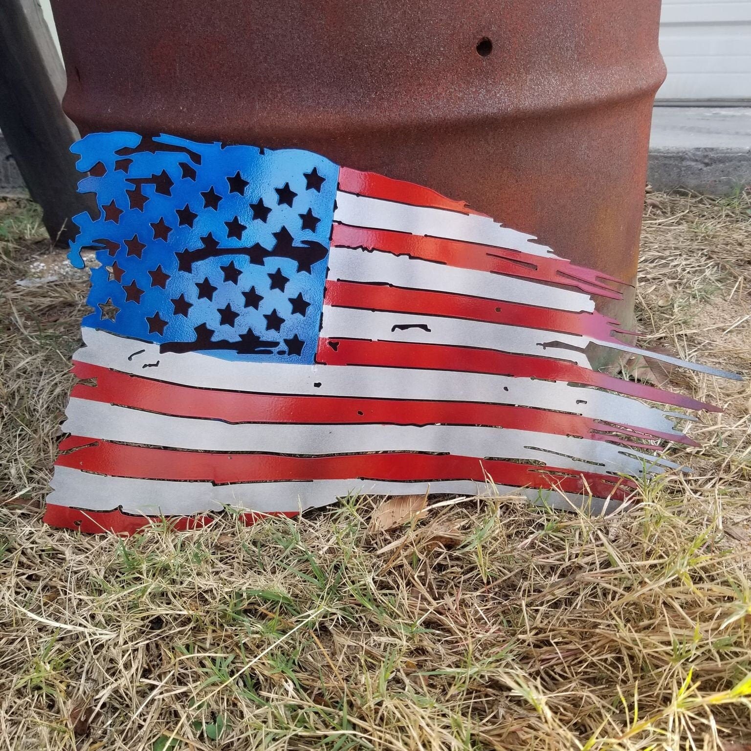 Plasma Cut Metal American Flag Tattered Battle USA Sign Art | Etsy