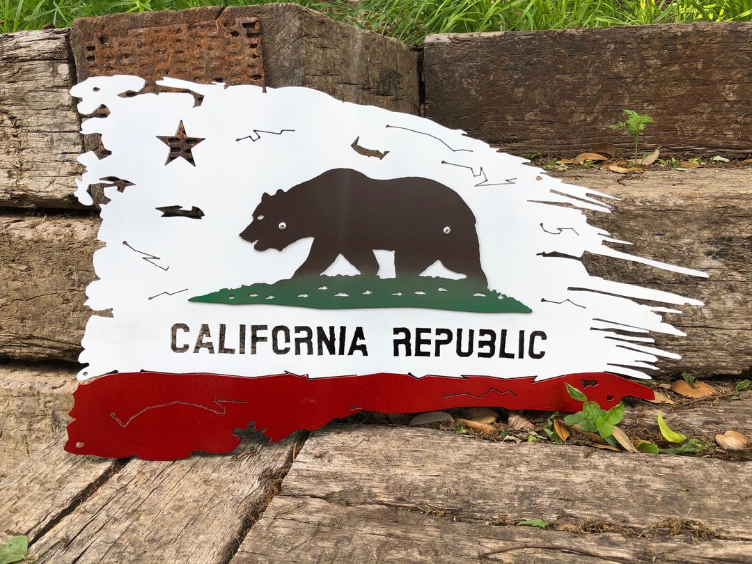 Metal Tattered Californian California Flag California Republic Plasma ...