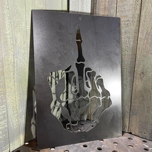 Metal Middle Finger Skeleton Hand Hardcore Decor Funny Plasma Cut Sign ...