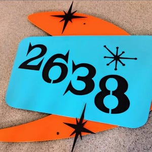 Metal MCM Large Boomerang Address Sign Custom Plasma Cut Sign Art Mid ...