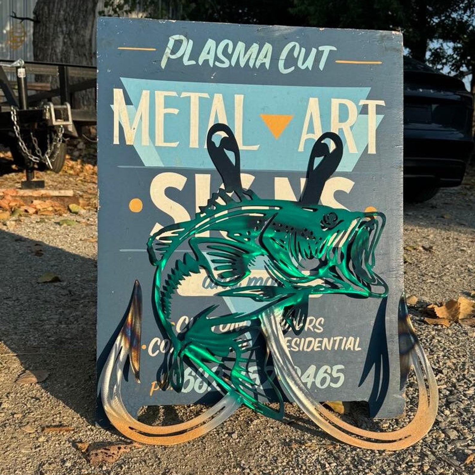Metal Bass Fish With Hooks Plasma Cut Sign Art Fishing Art Gone Fishing ...