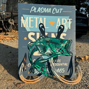 Metal Bass Fish With Hooks Plasma Cut Sign Art Fishing Art Gone Fishing ...