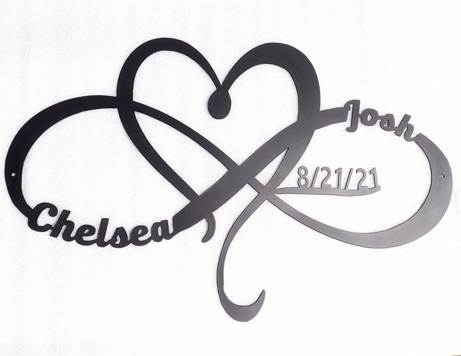 Metal Infinity and Heart Sign With Personalized Name and Date Custom ...