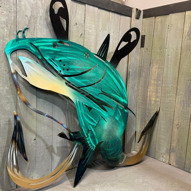 Metal Catfish With Hooks Plasma Cut Sign Art Red Fish Fishing Lake ...