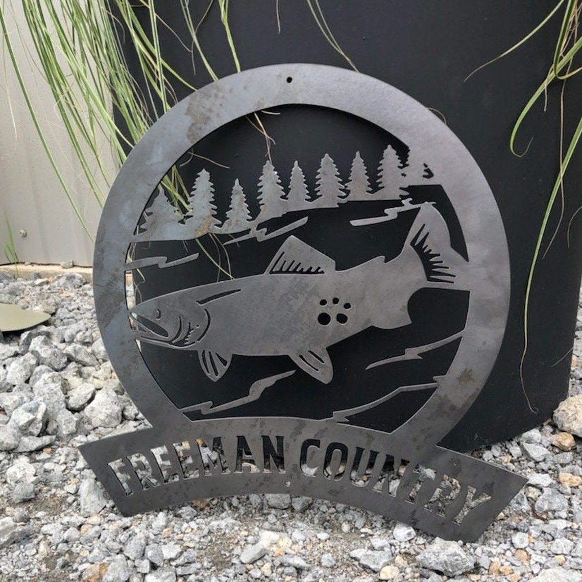Metal Salmon Last Name Sign Custom Plasma Cut Sign Art Fishing Family ...