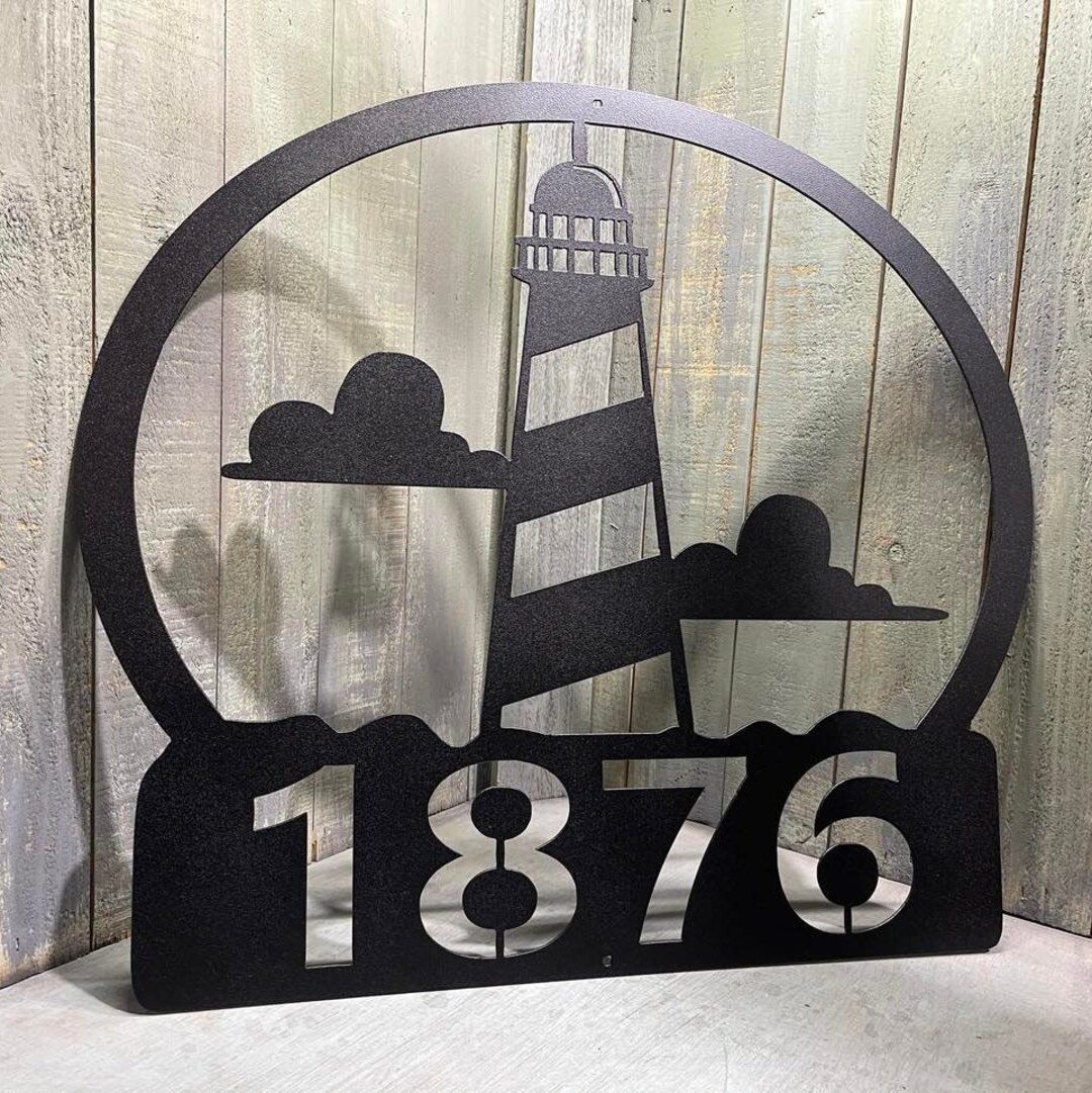 Metal Lighthouse Address Sign Plasma Cut Sign Art Custom Numbers Ocean ...