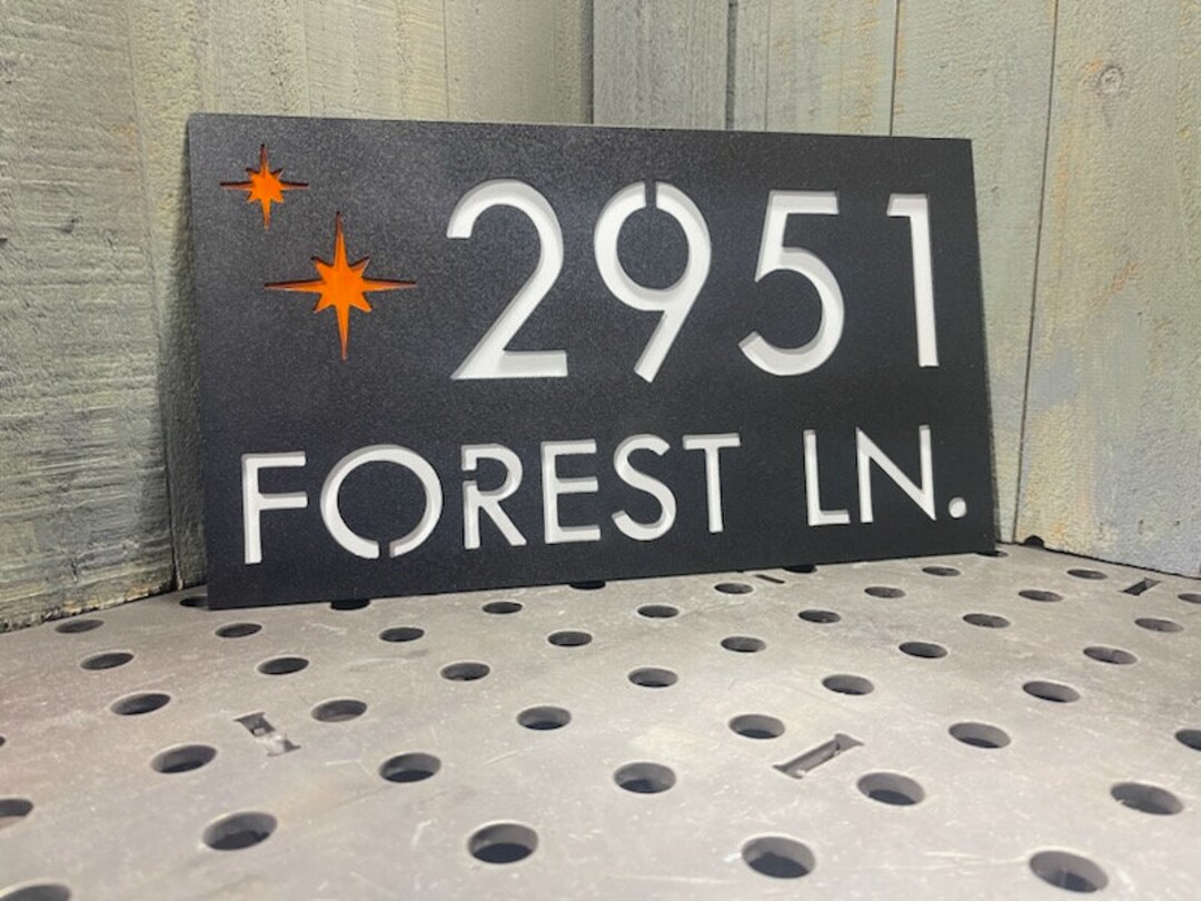 Metal Mid Century Modern Atomic Star Address Sign Custom Plasma Cut ...