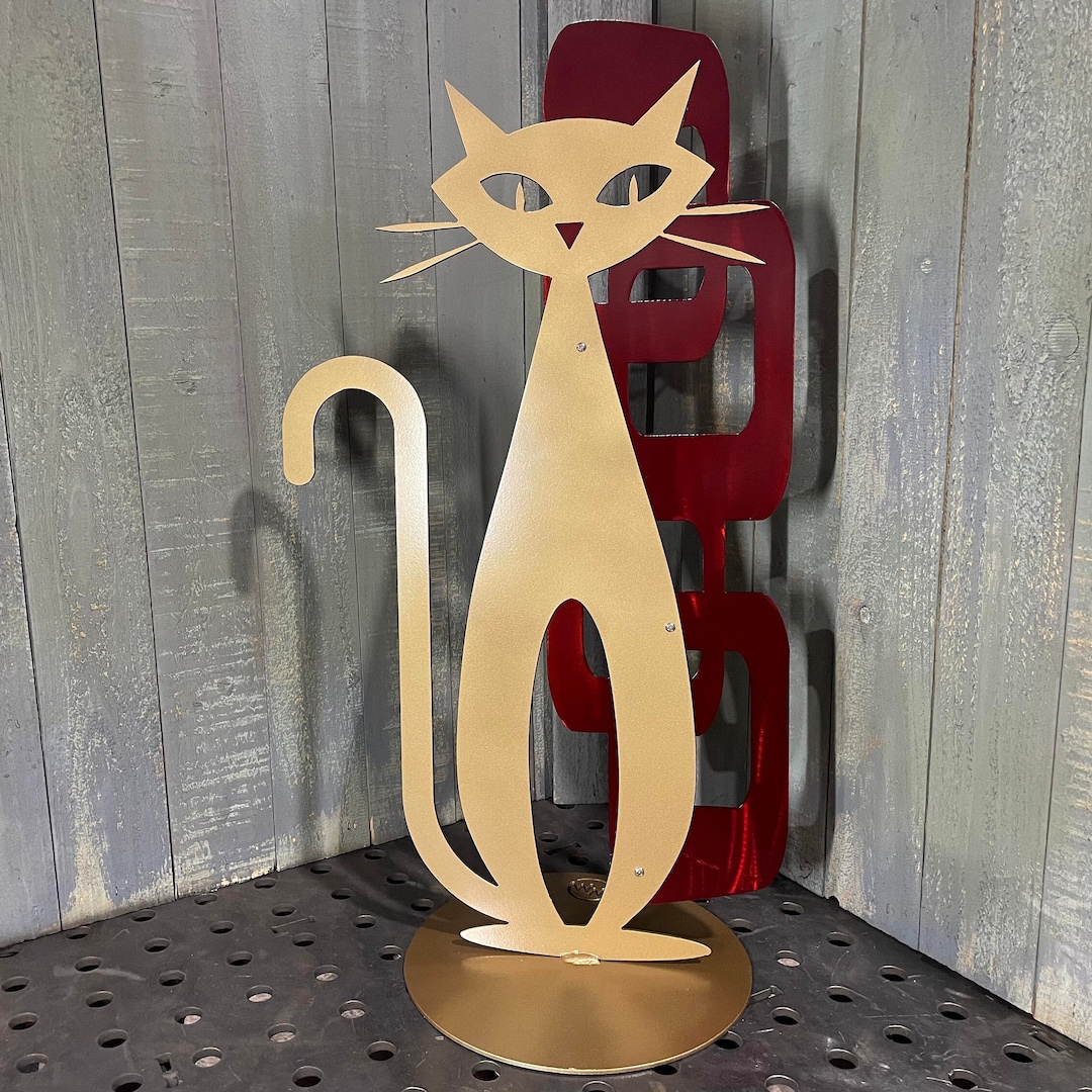 Metal Midcentury Cat With Chain Freestanding Metal Art Piece Custom MCM ...