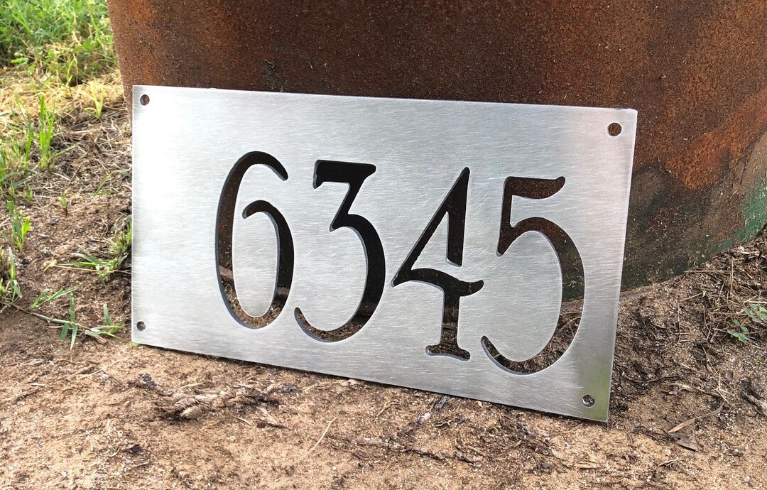 Brushed Aluminium Address Numbers Negative Space Plasma Cut Metal Sign ...
