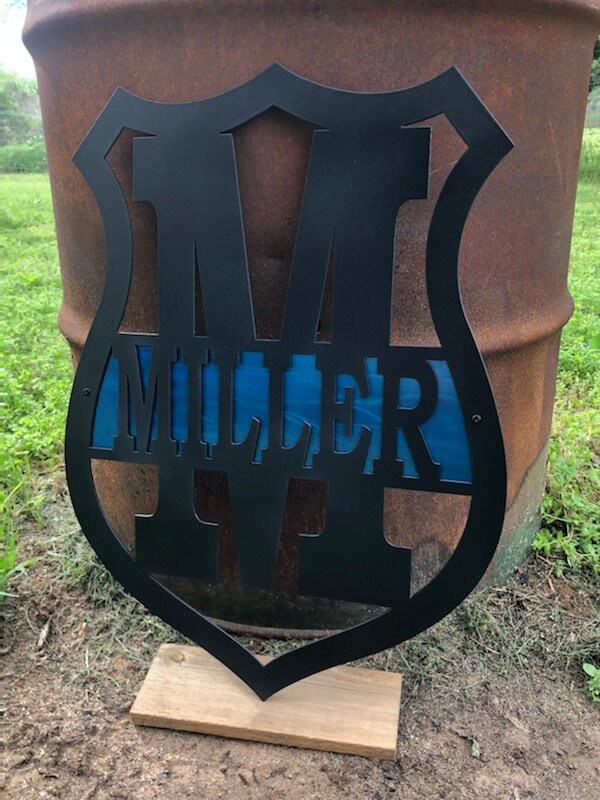 Metal Custom Police Badge Monogram Two Layer Black and Blue Painted ...