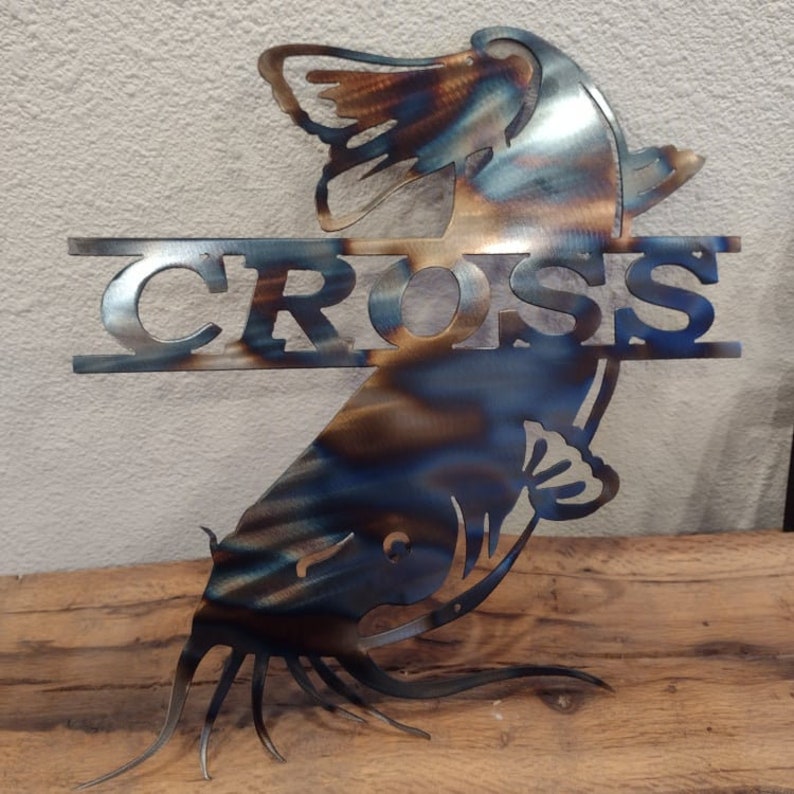 Metal Catfish Monogram Custom Color and Last Name Plasma Cut Wall Hang ...